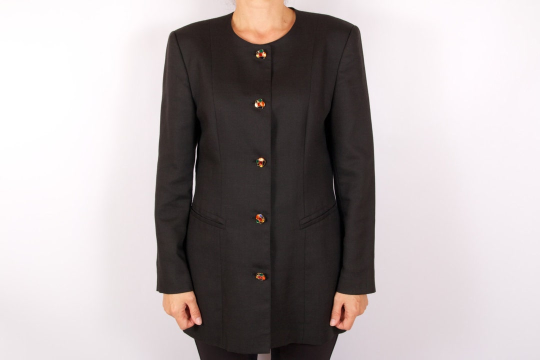 Black Womens Jacket Linen Blend Jacket Long Black Blazer Long - Etsy