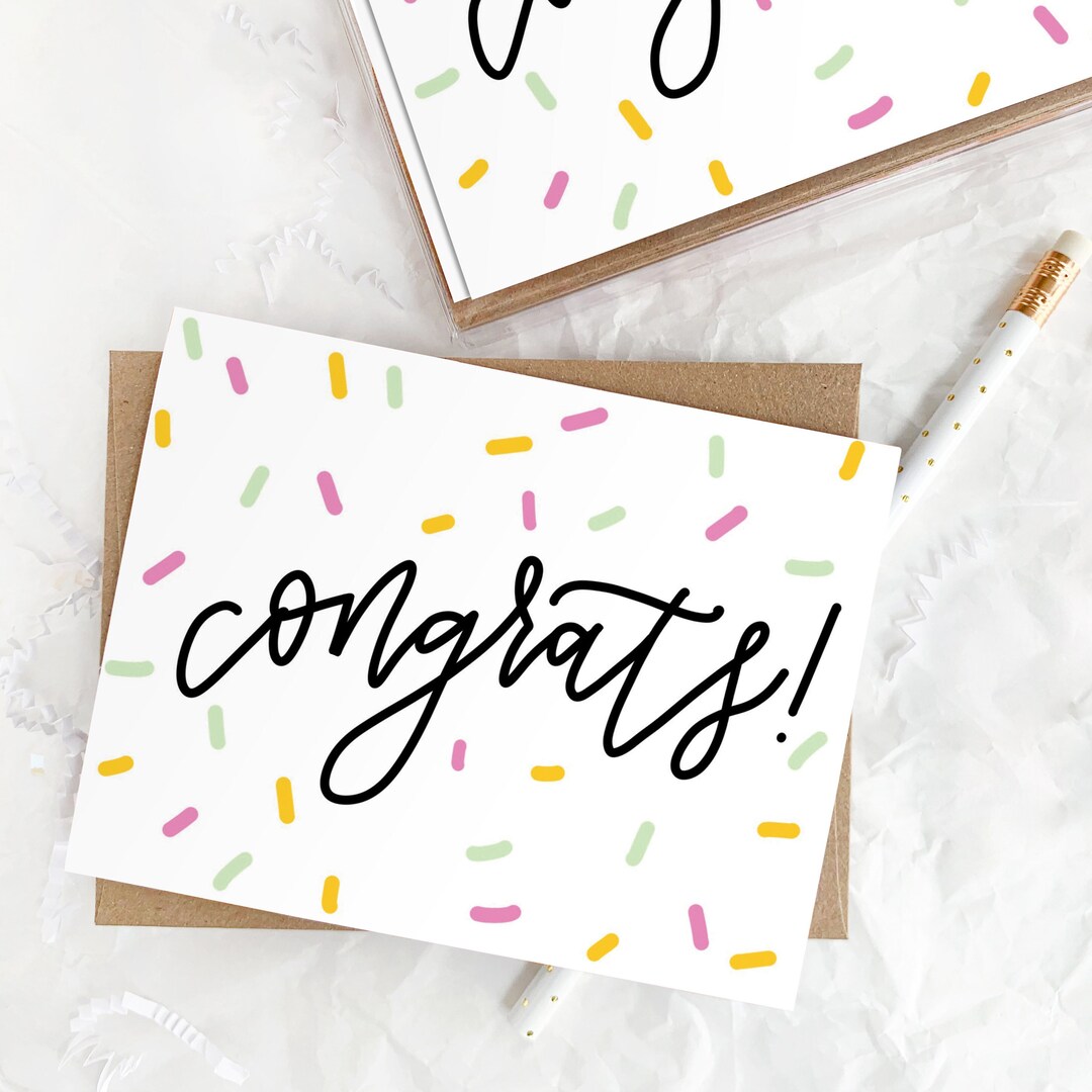 Congrats Confetti Card With Envelope Blank Greeting Card - Etsy