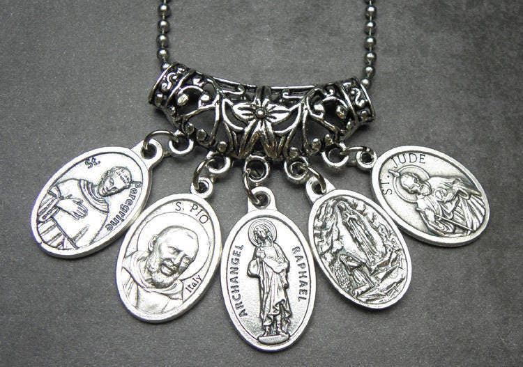 Healing Prayer Amulet 5 Catholic Holy Medals NecklaceSt. | Etsy