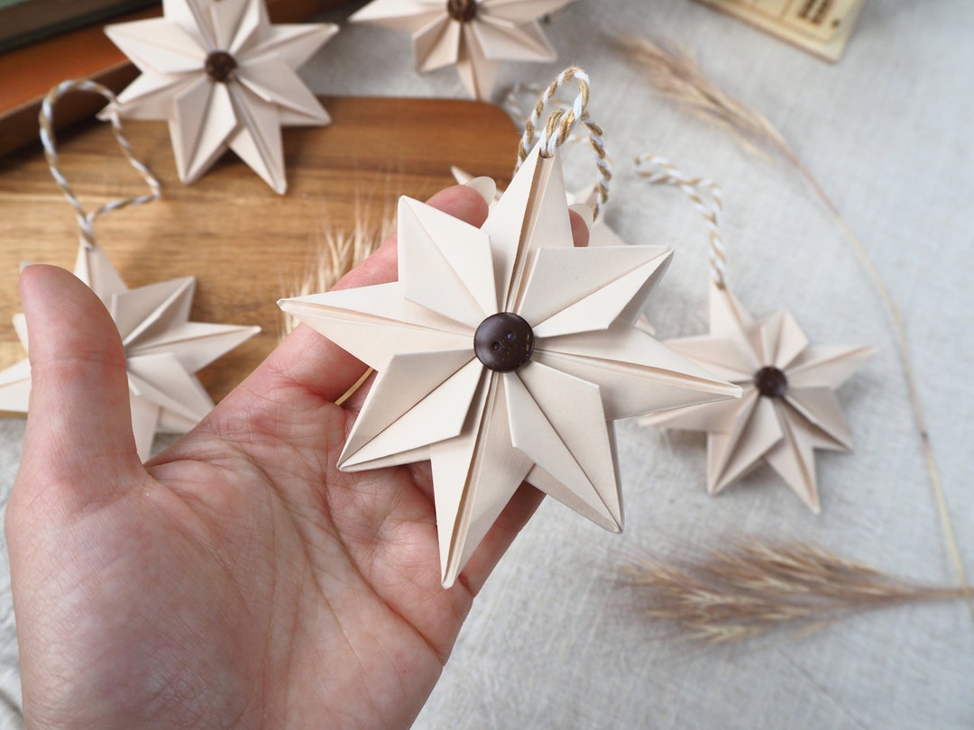 Neutral Cottage Core Origami Paper Star With Coconut Shell Button ...