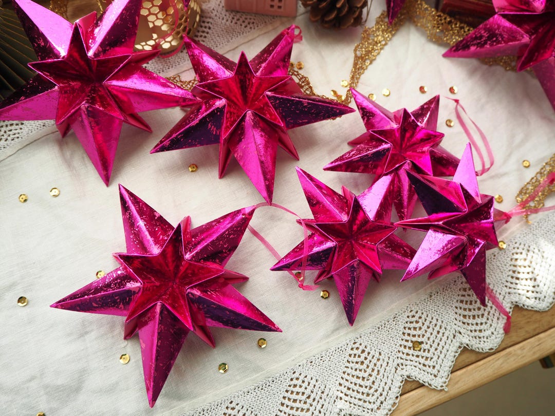 Set of 3 Metallic Hot Pink Paper Stars | Cute Pink Stars | Christmas ...