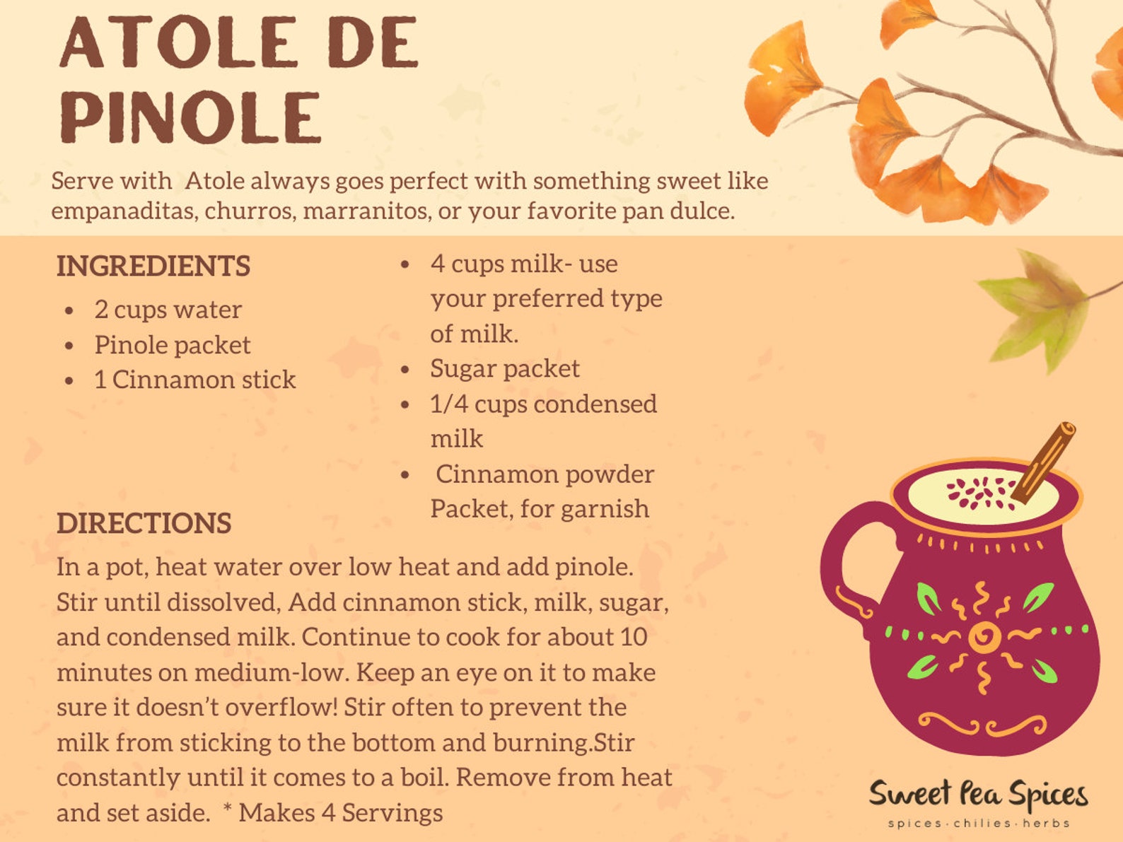 Atole De Pinole Kit makes 4 Servings Atole Drink Hot Drink - Etsy