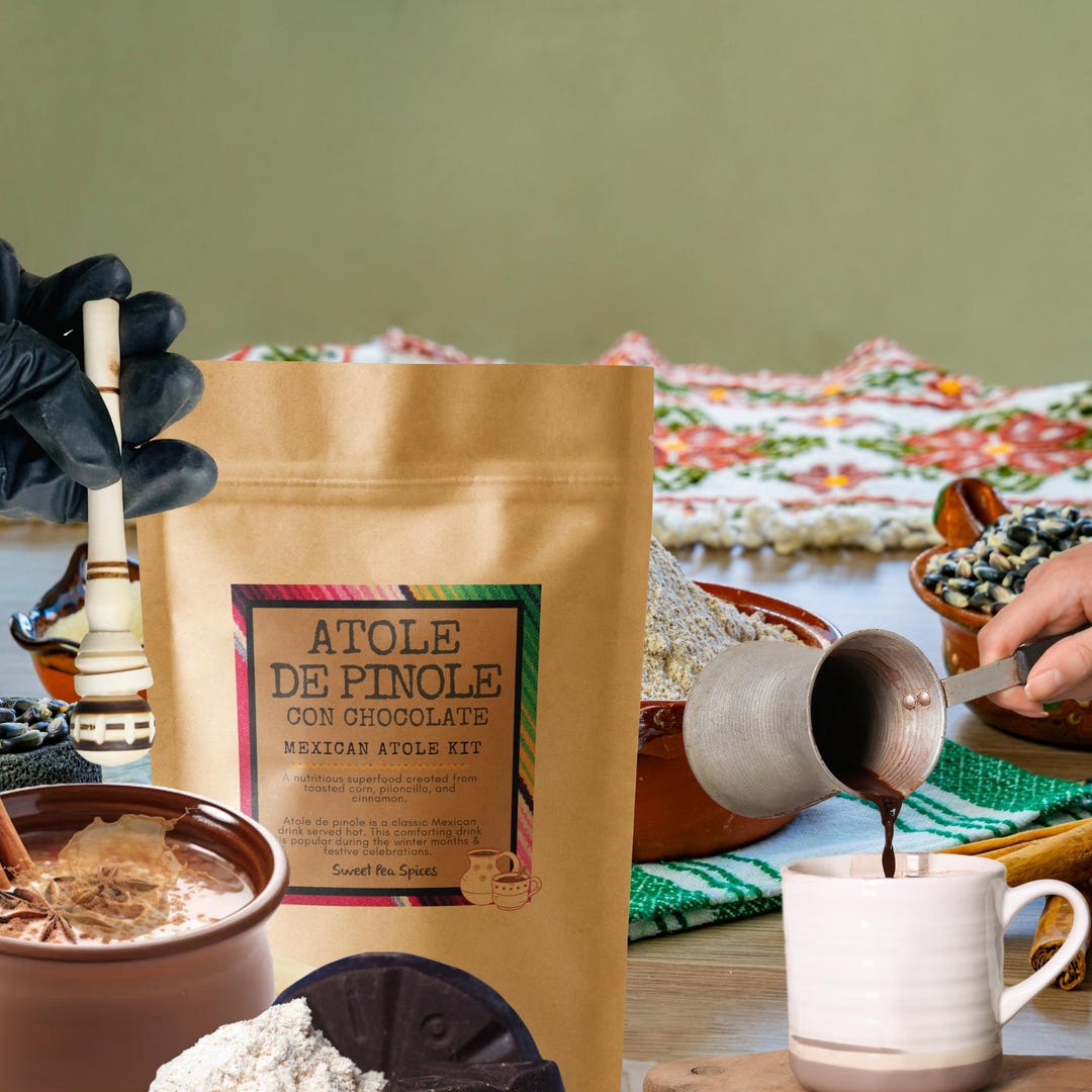 Chocolate Pinole Atole + Mini Molinillo - Hot Drink - Toasted Pinole ...