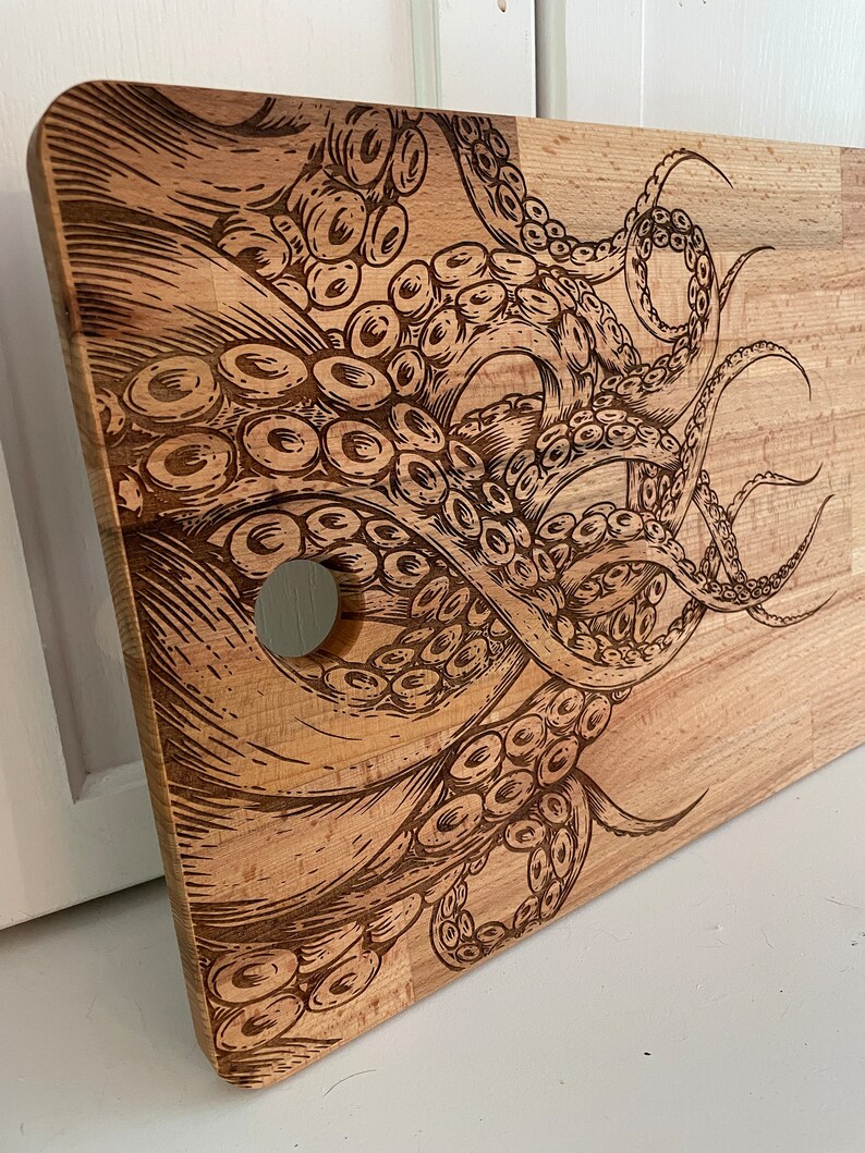 Carved Wood Serving Board Octopus Tentacles - Etsy