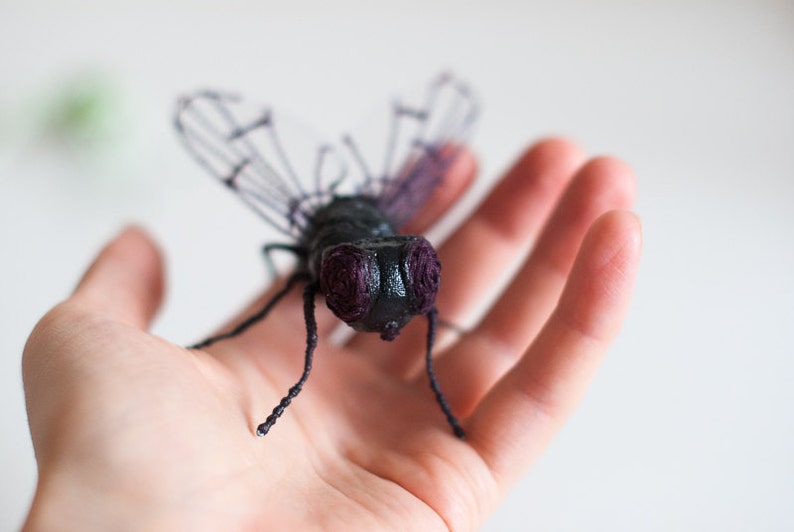 Black fly textil art insect Soft sculpturhome decor | Etsy