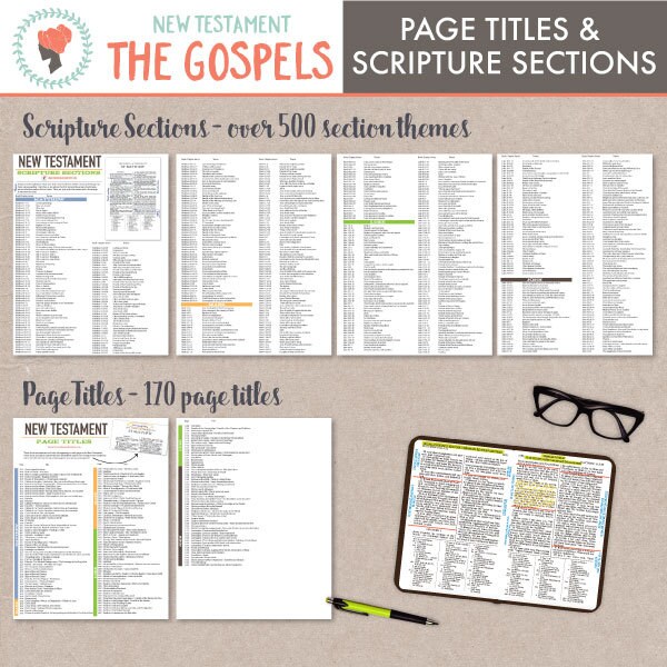 New Testament: THE GOSPELS Page Titles and Scripture Sections - Etsy