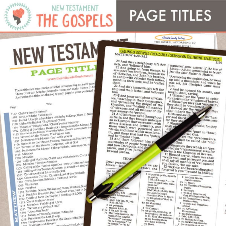 New Testament: THE GOSPELS Page Titles and Scripture Sections - Etsy
