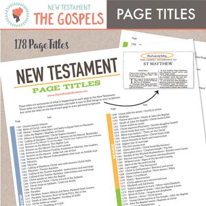 New Testament: THE GOSPELS Page Titles and Scripture Sections - Etsy