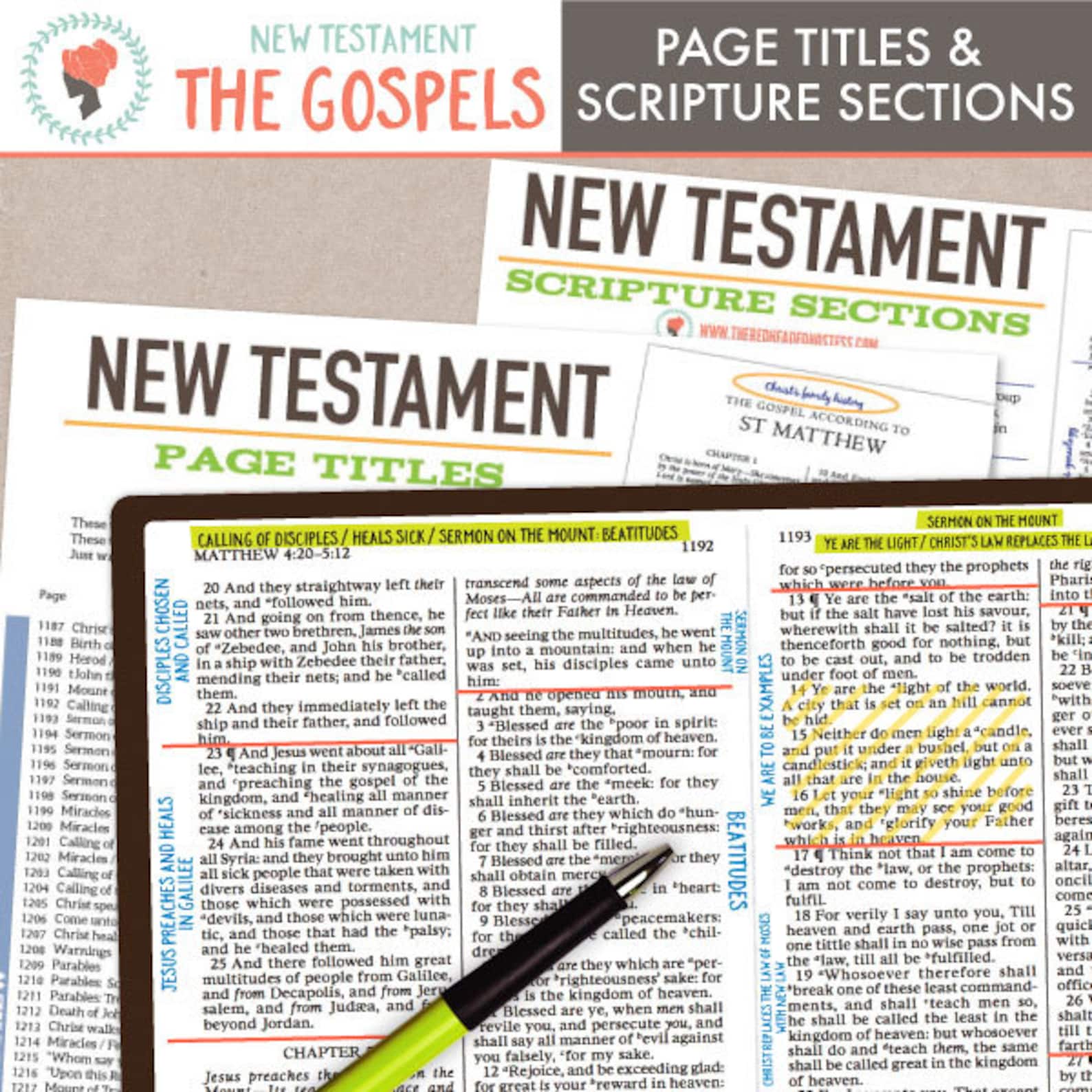 New Testament: THE GOSPELS Page Titles and Scripture Sections - Etsy