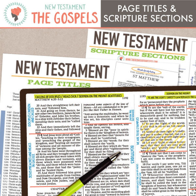 New Testament: THE GOSPELS Page Titles and Scripture Sections - Etsy
