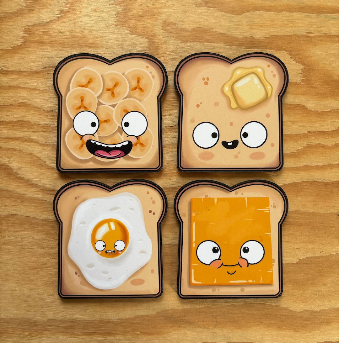 Toaster Coasters Pack of 4 / Cartoon Toast Coasters / Wooden Slices - Etsy