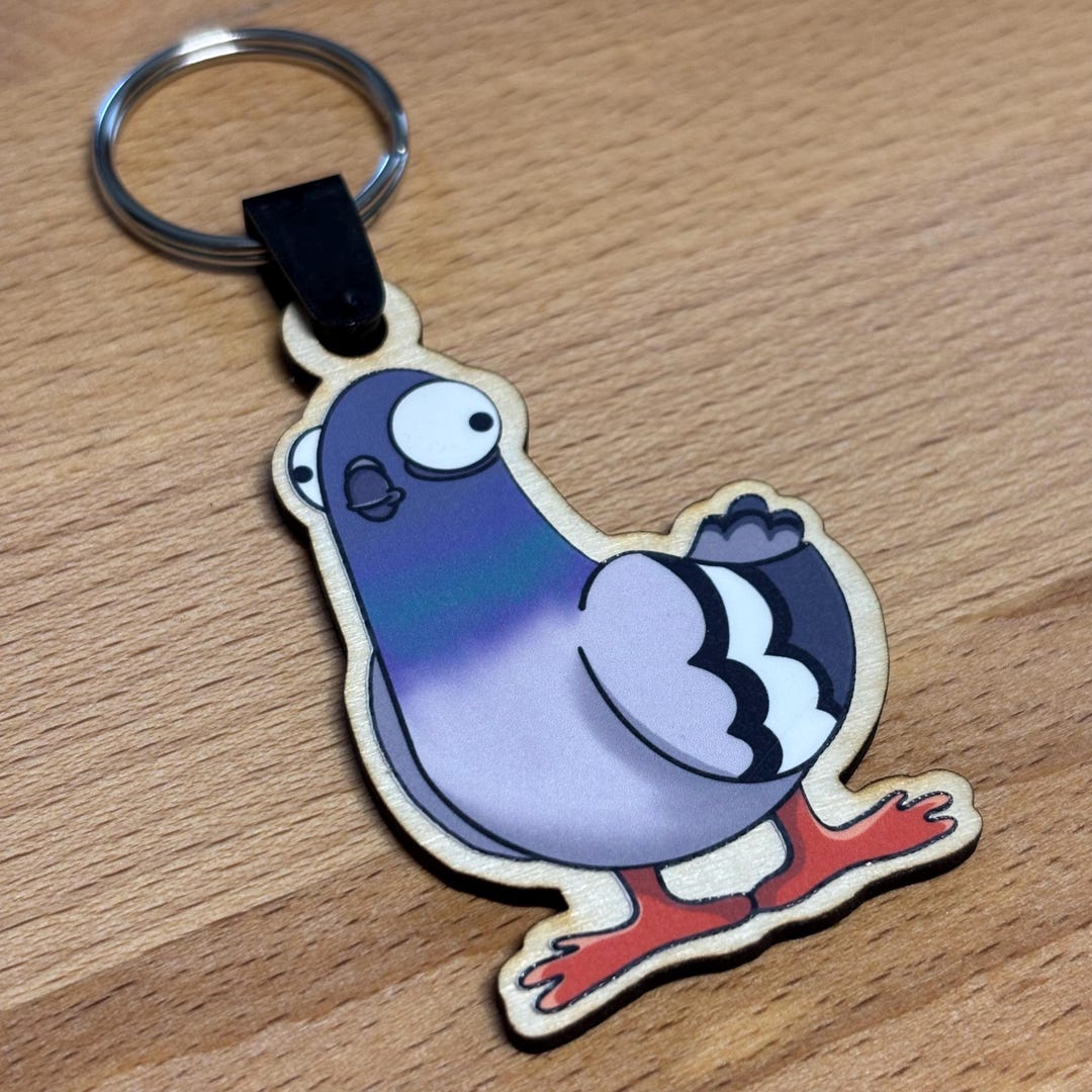 Pigeon Keyring - Wooden Keyring - Etsy
