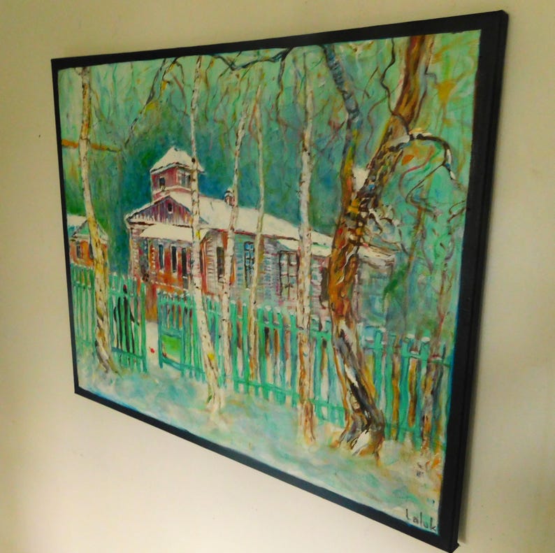 Original Mixed Media Landscape Signed by Nalan Laluk, "house in the ...