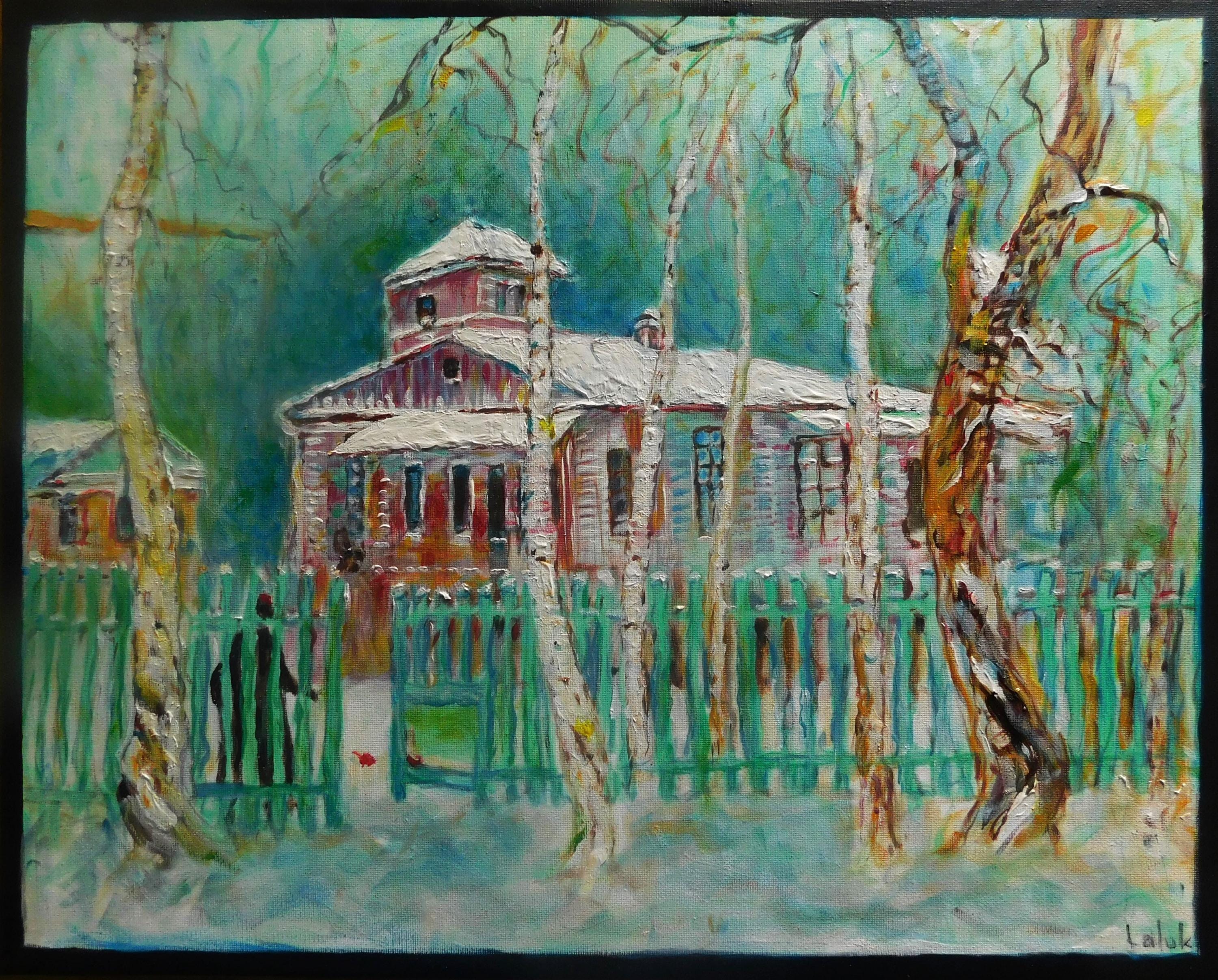 Original Mixed Media Landscape Signed by Nalan Laluk, "house in the ...