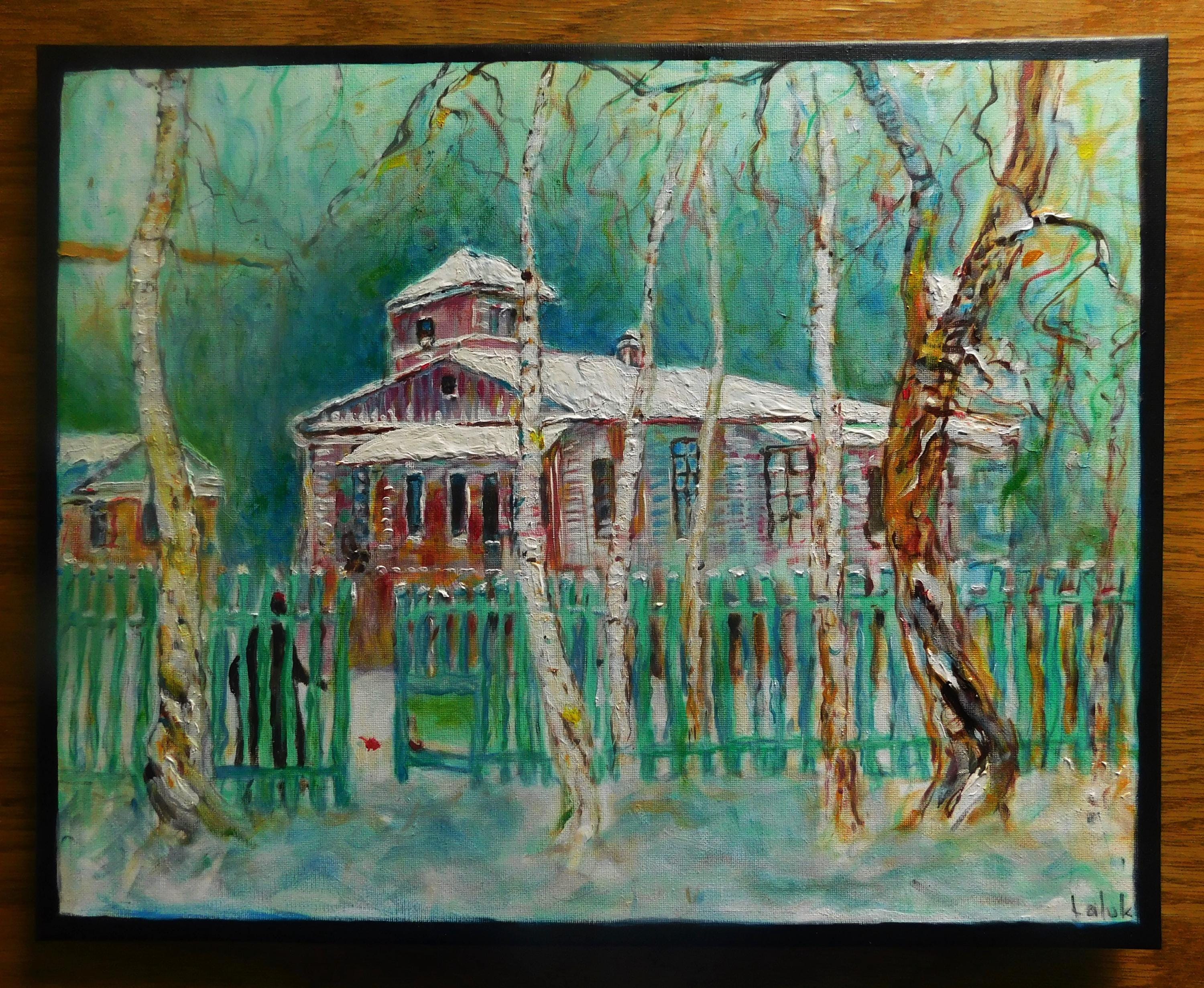 Original Mixed Media Landscape Signed by Nalan Laluk, "house in the ...