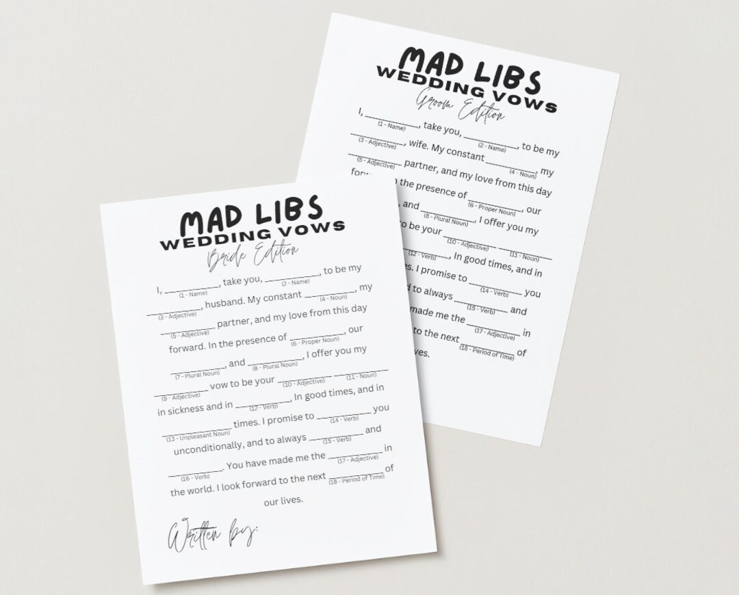 Wedding Vow Mad Libs - Wedding Shower Game - Printable - Digital ...