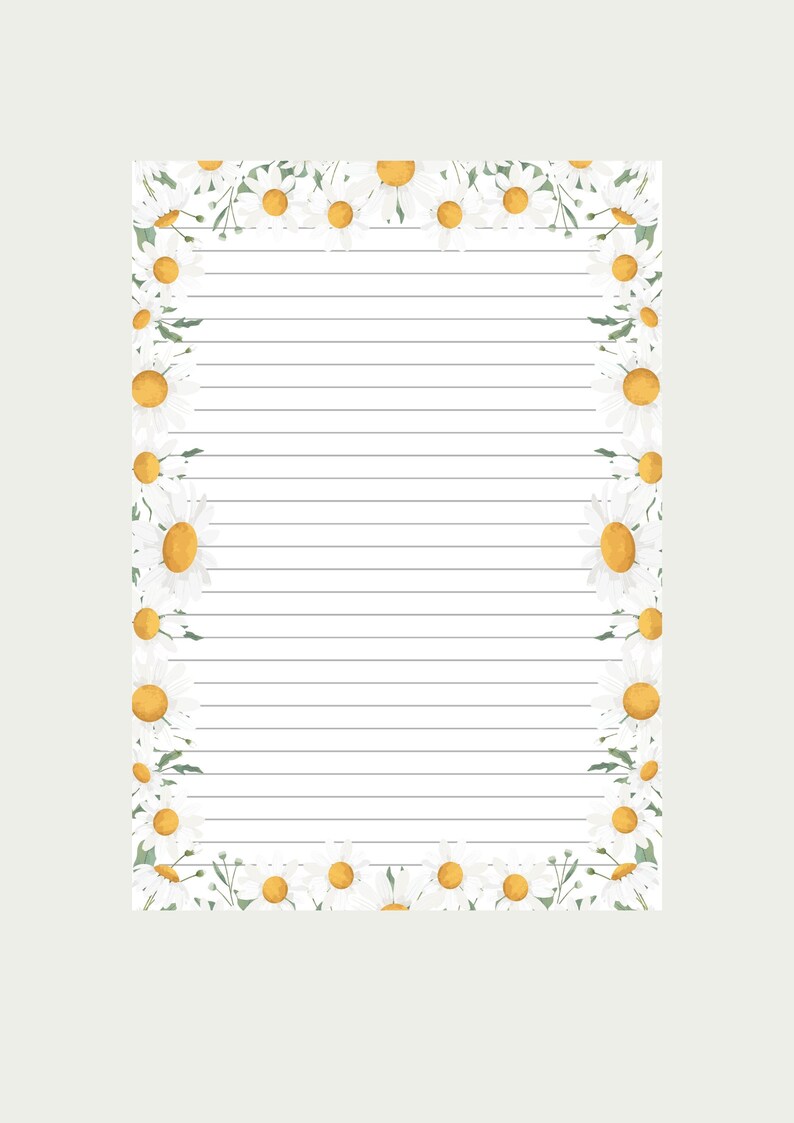 Printable Letter Paper, Daisy Paper, Floral Paper, Letter Writing Paper ...