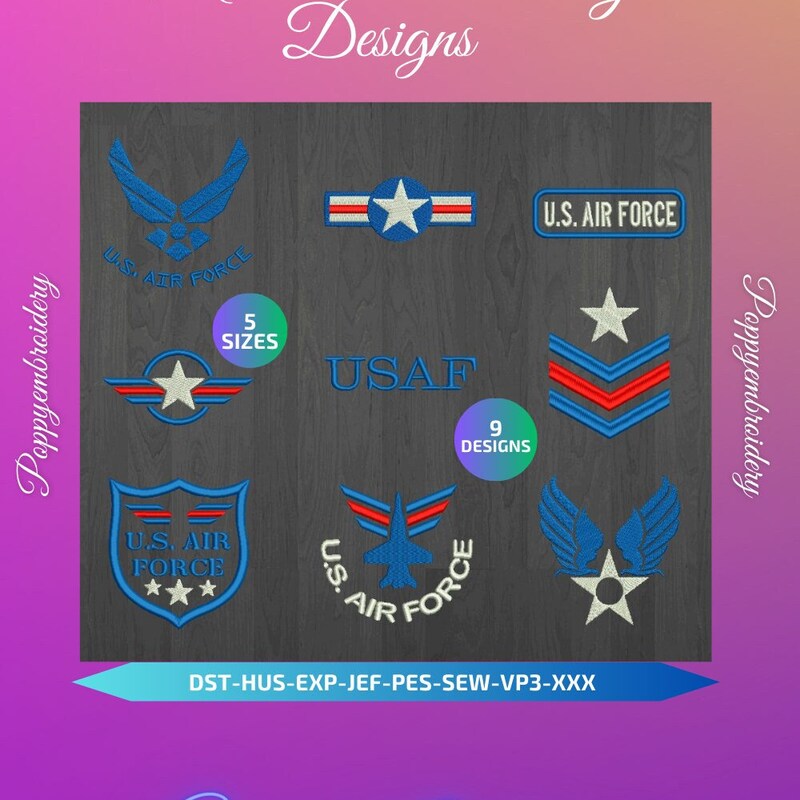 Air Force Embroidery - Etsy
