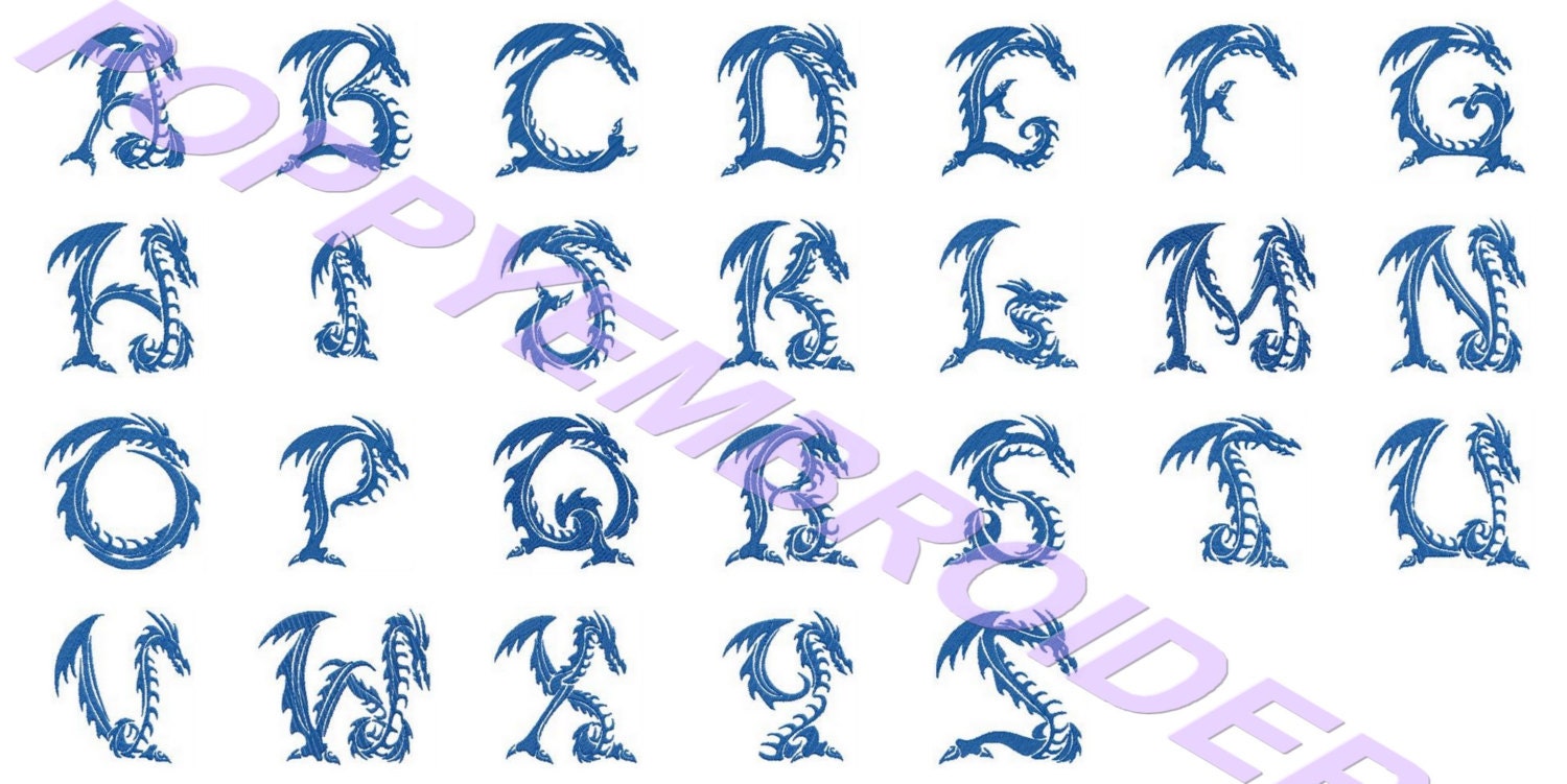 DRAGON Letters Design for Embroidery Machine / Motifs Lettre - Etsy