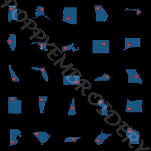 US State Heart, Machine Embroidery Designs (instant Download) - Etsy
