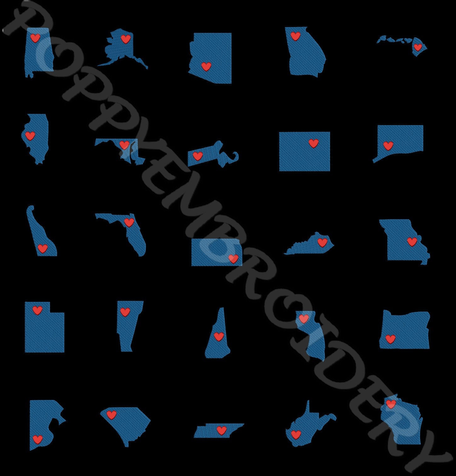 US State Heart Machine Embroidery Designs Set / Us States | Etsy