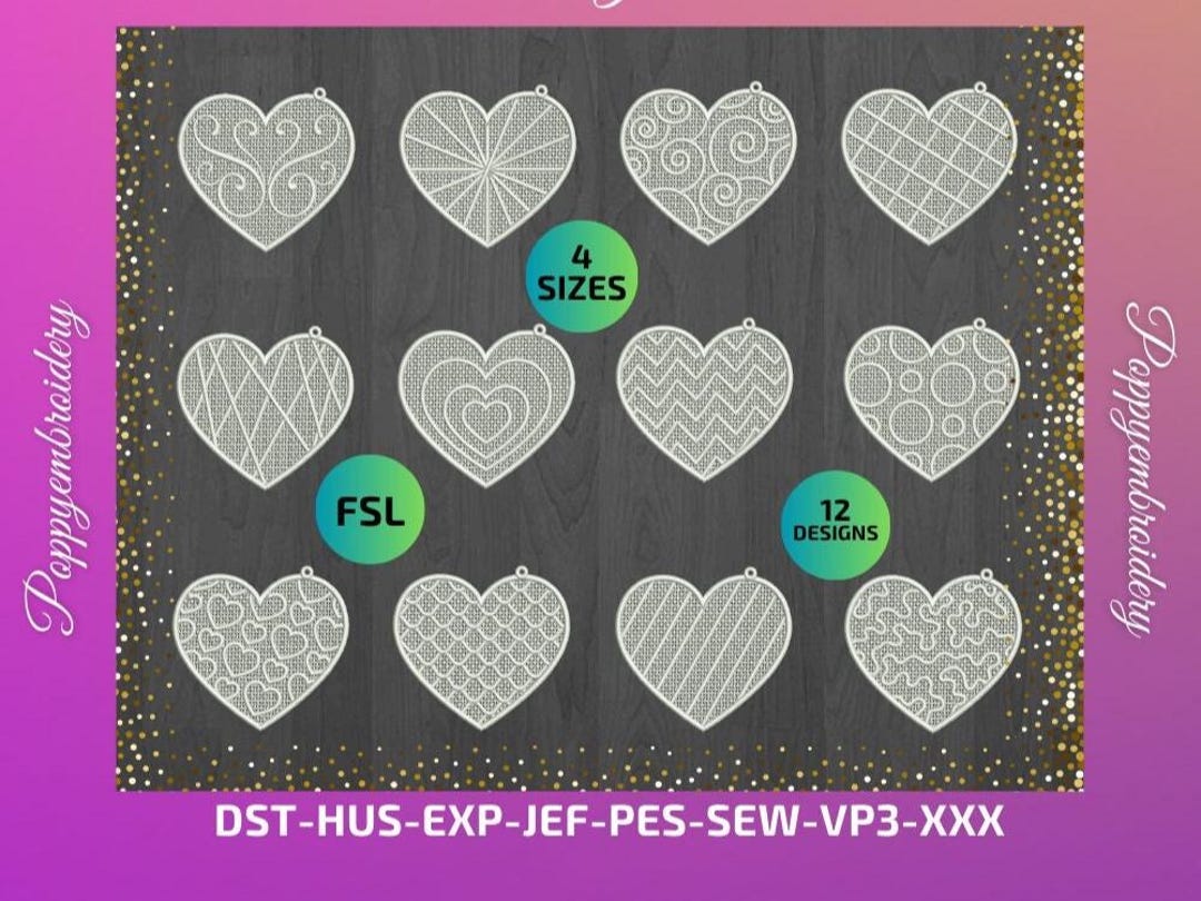 Free Standing Lace FSL Heart Design for Embroidery Machine / Coeur Fsl ...