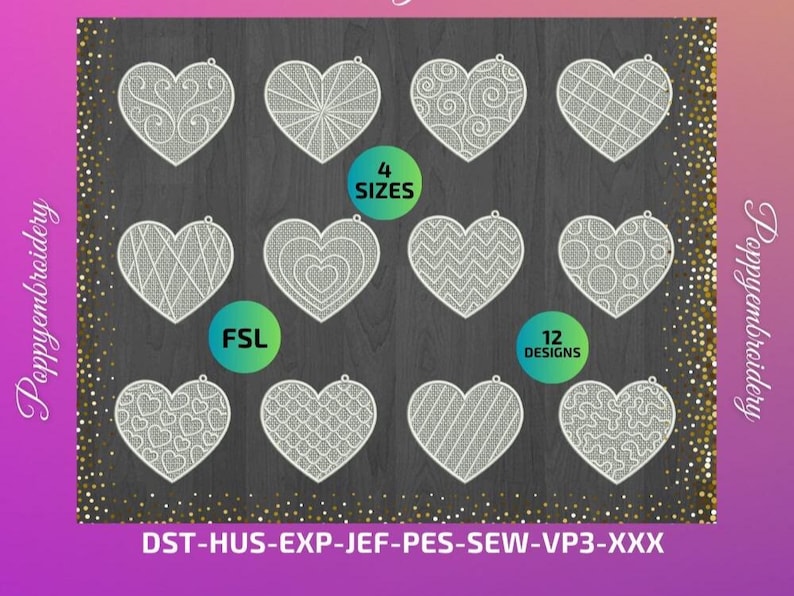 FSL Heart Machine Embroidery Designs, 12 Lace Patterns (instant ...