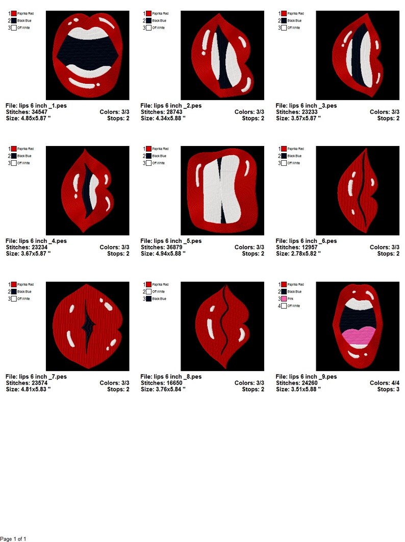 LIPS Mouth Designs for Embroidery Machine / Motifs Bouche - Etsy