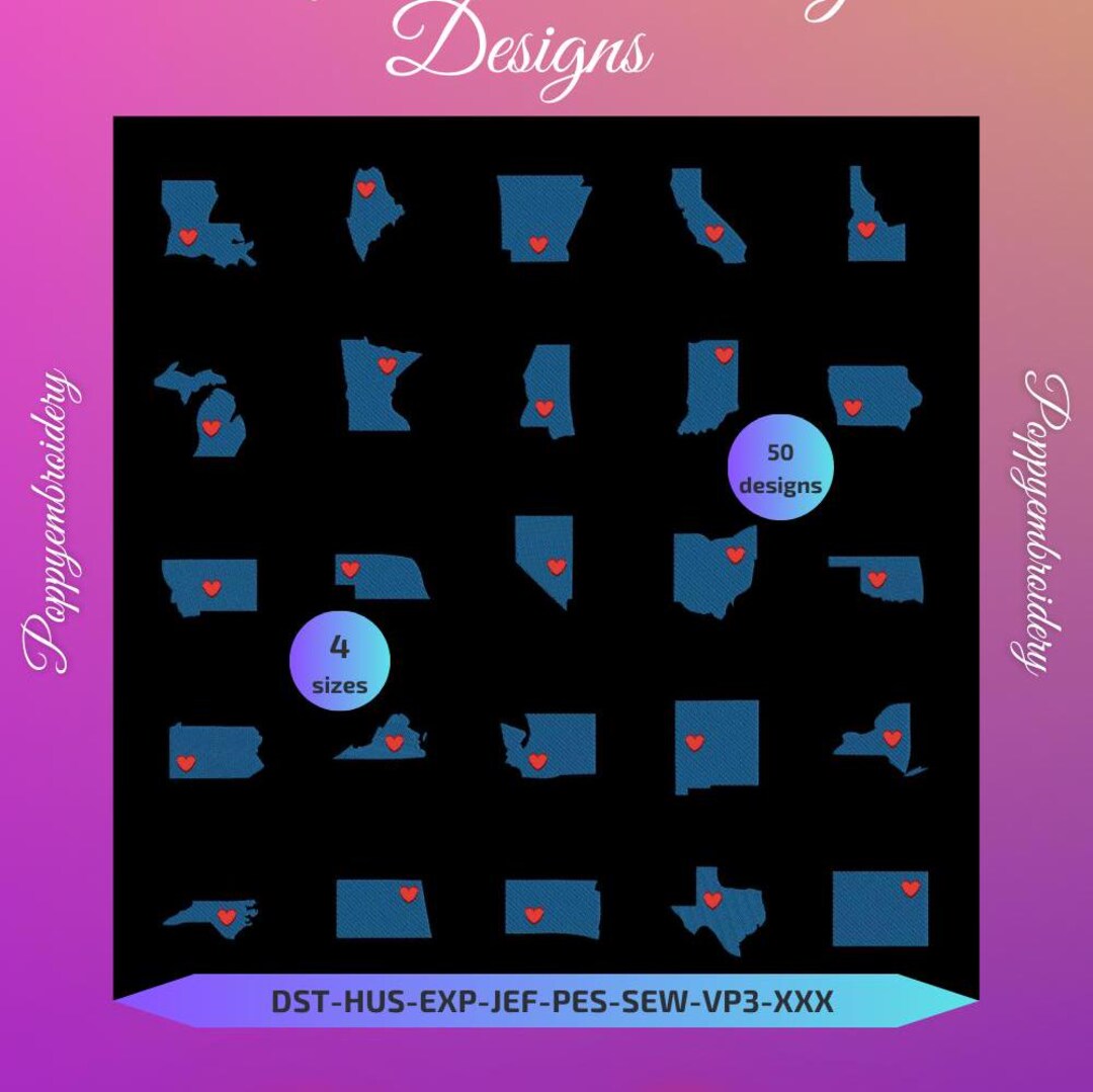 US State Heart, Machine Embroidery Designs (instant Download) - Etsy