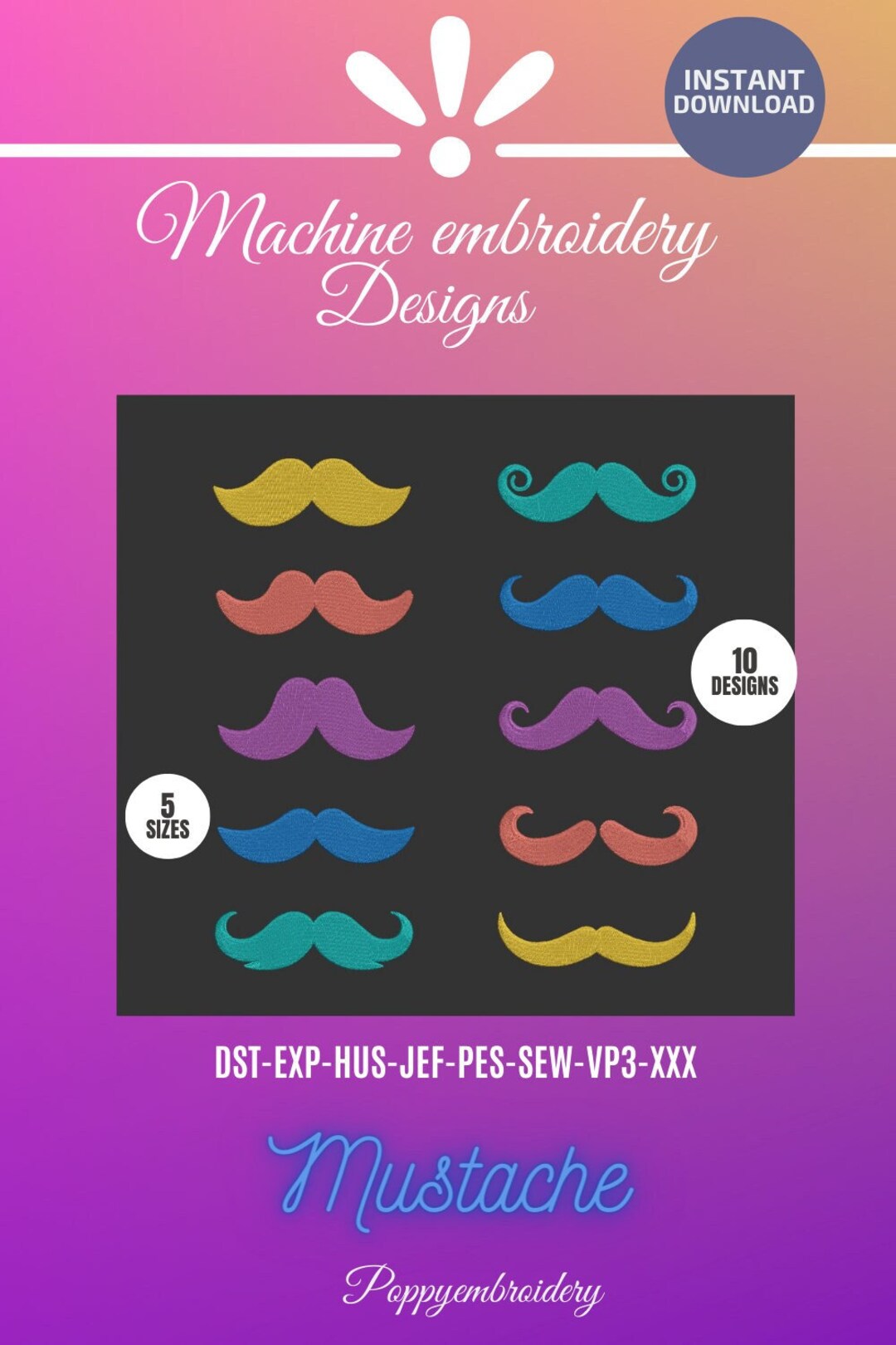 MUSTACHE Machine Embroidery Designs Set / Moustache Motifs Pour ...