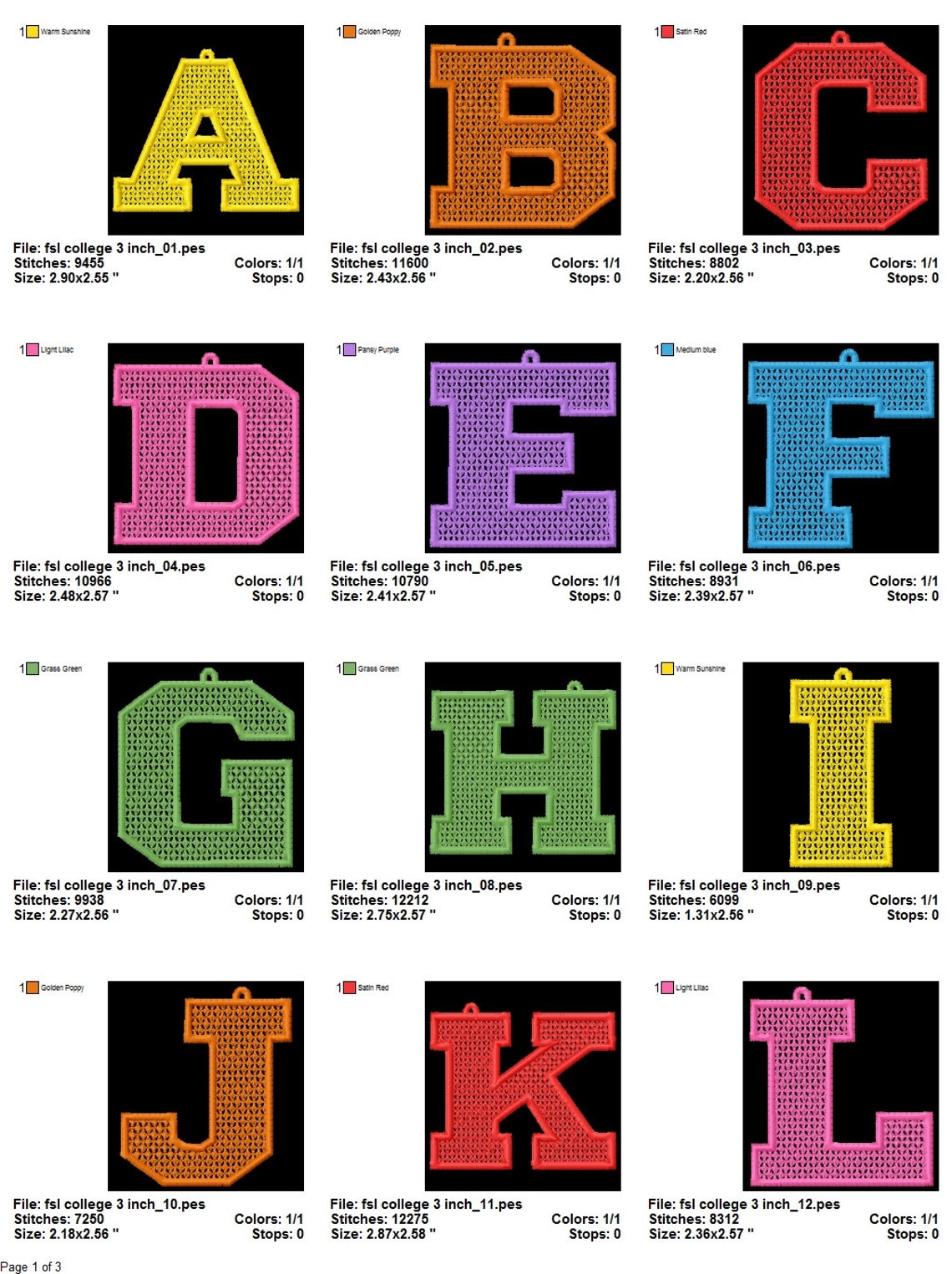 Free Standing Lace FSL College Letters /design for Embroidery | Etsy