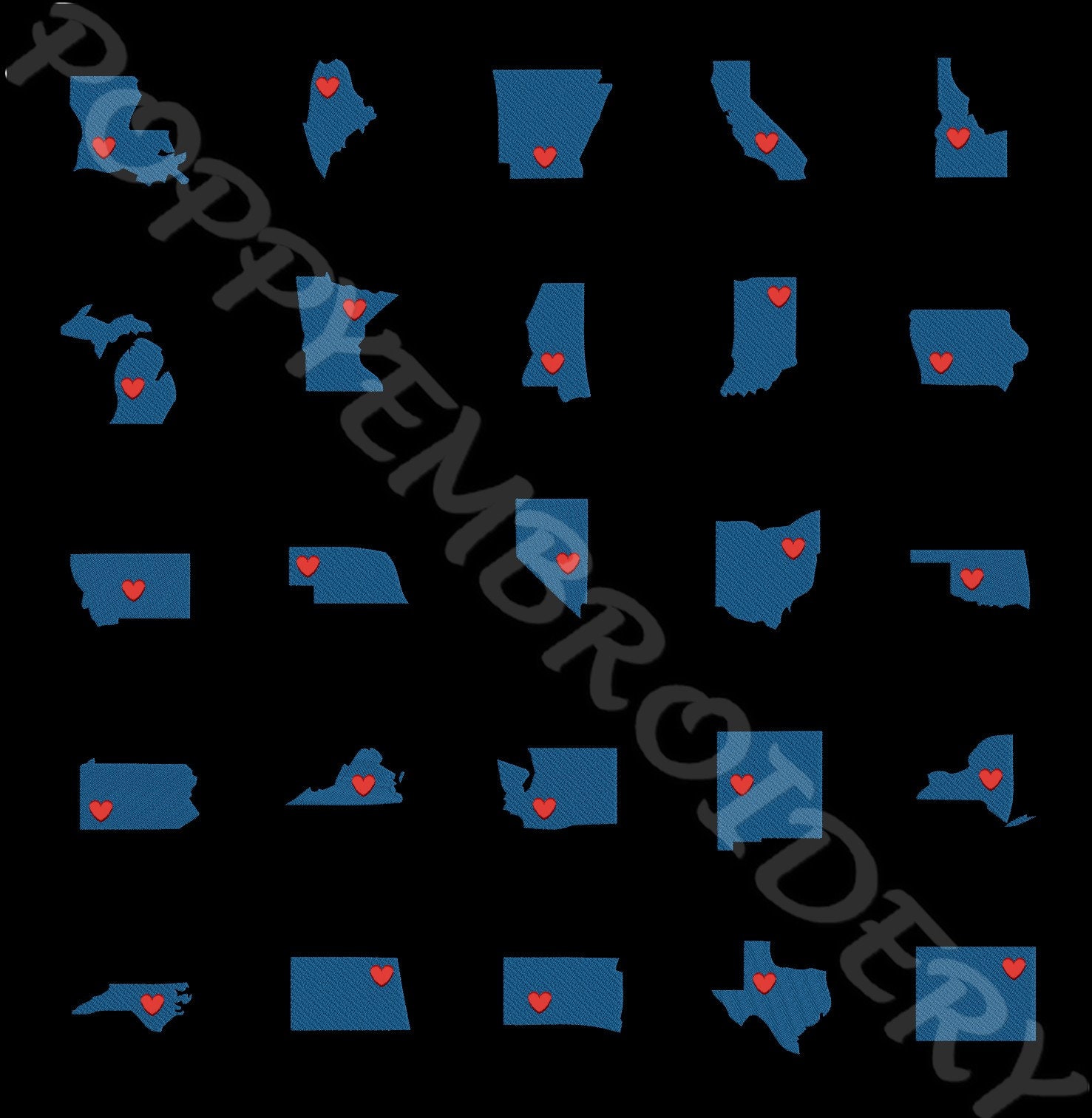 US State Heart Machine Embroidery Designs Set / Us States | Etsy