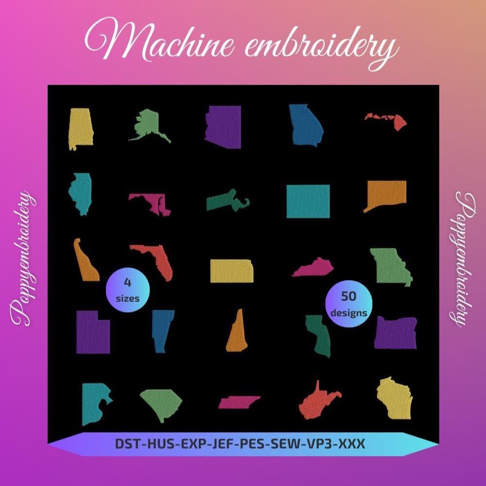 USA States Machine Embroidery Designs Set (INSTANT DOWNLOAD) - Etsy