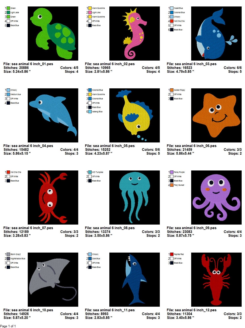 SEA animal Design for Embroidery machine / animaux de mer | Etsy