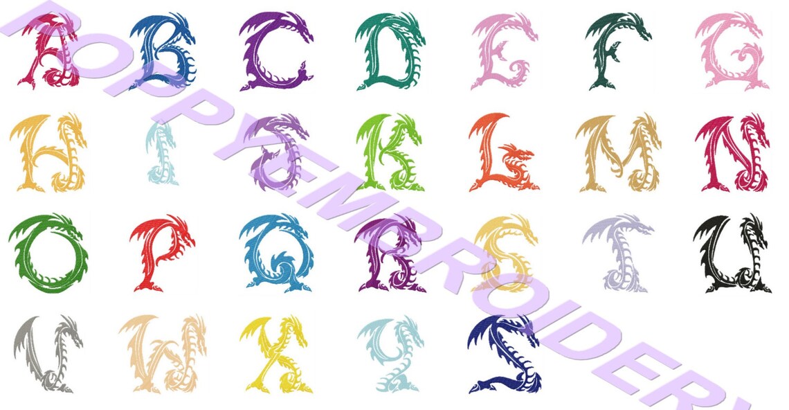 DRAGON Letters Design for Embroidery Machine / Motifs Lettre - Etsy