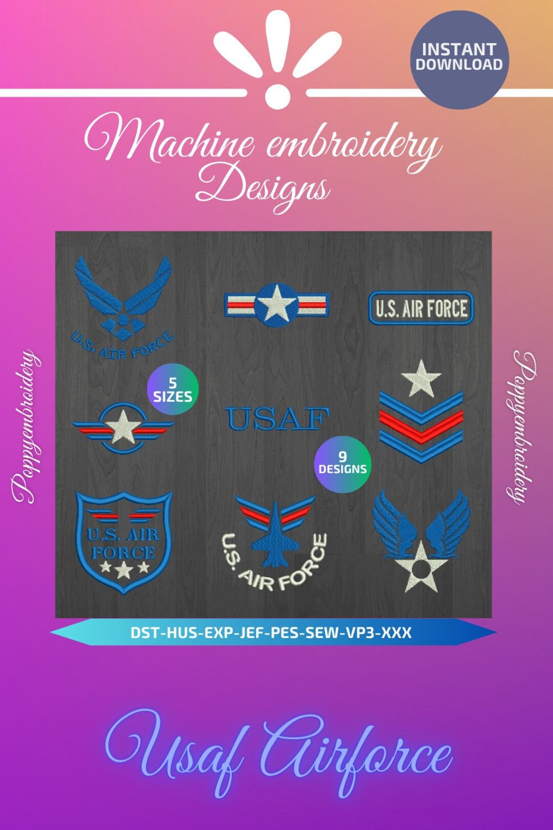 USAF AIR FORCE Embroidery Machine Designs Set / Armee De L Air Motifs ...