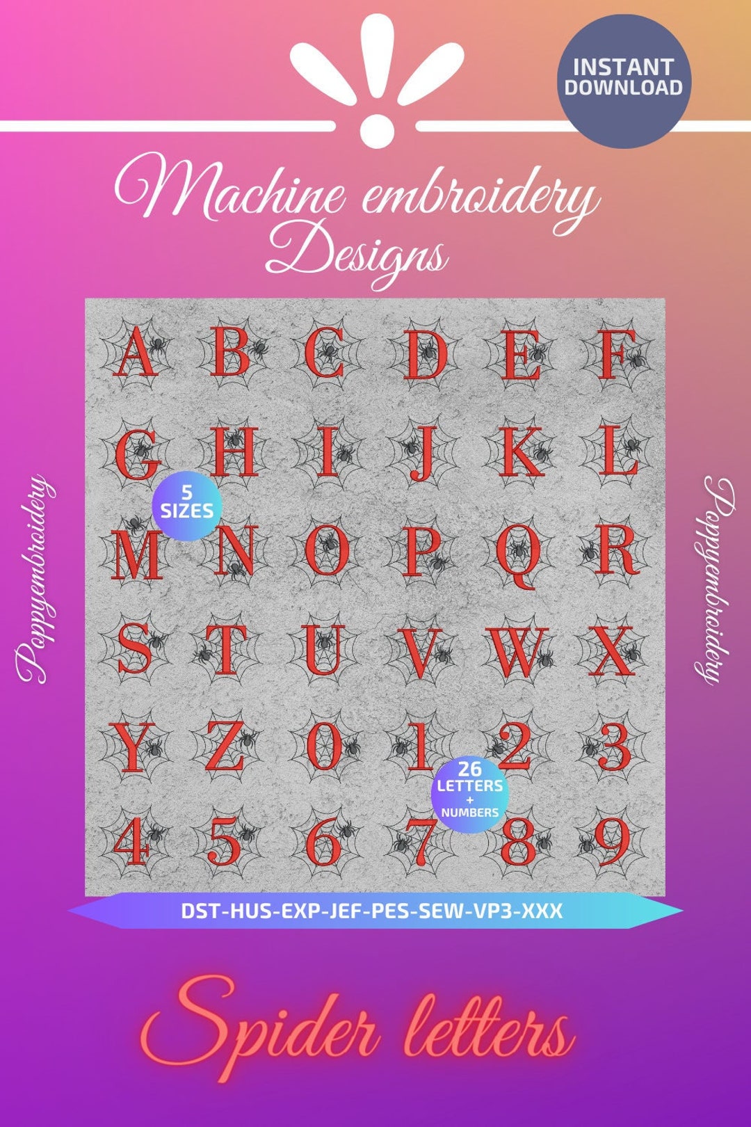 SPIDER Letters Font Design for Embroidery Machine / Motifs Police ...