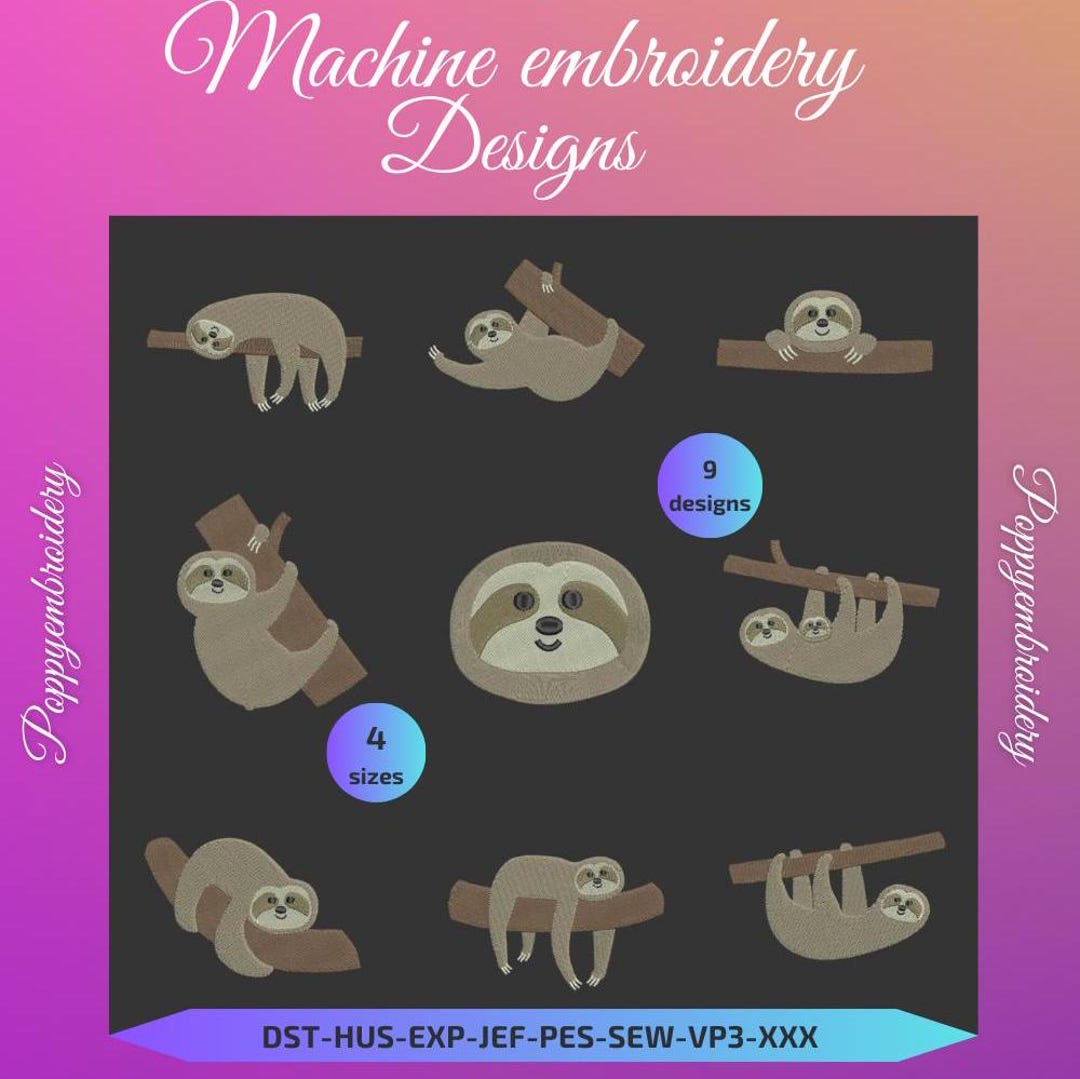 SLOTH Machine Embroidery Designs / INSTANT DOWNLOAD - Etsy