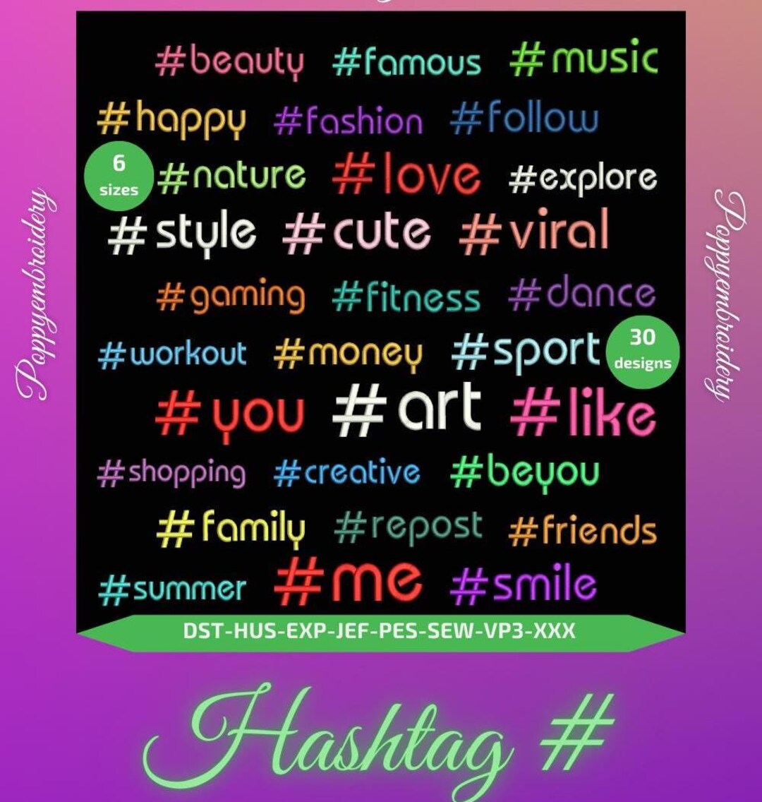 Hashtag Designs for Embroidery Machine / Motifs Pour Broderie Machine ...