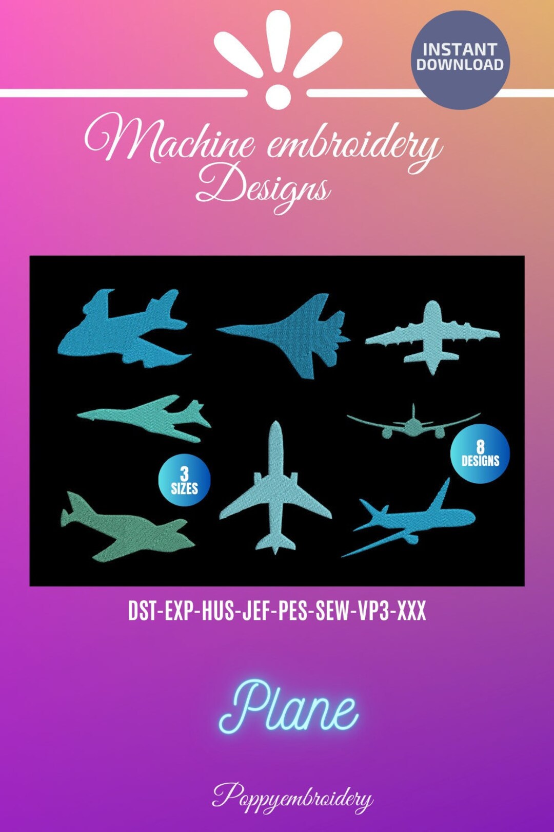 PLANE Embroidery Machine Designs Set / Avions Motifs Pour Broderie ...