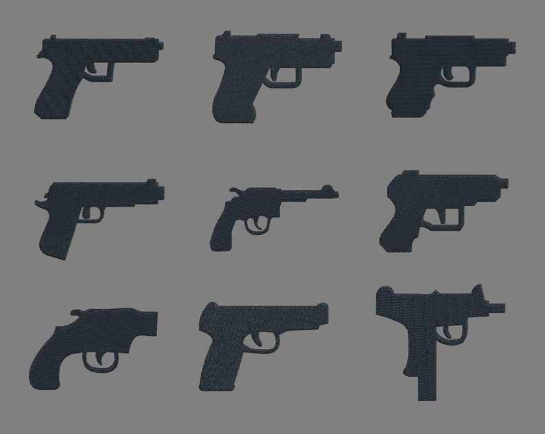 GUNS Pistol Designs for Machine Embroidery / Pistolet Arme Motifs Pour ...