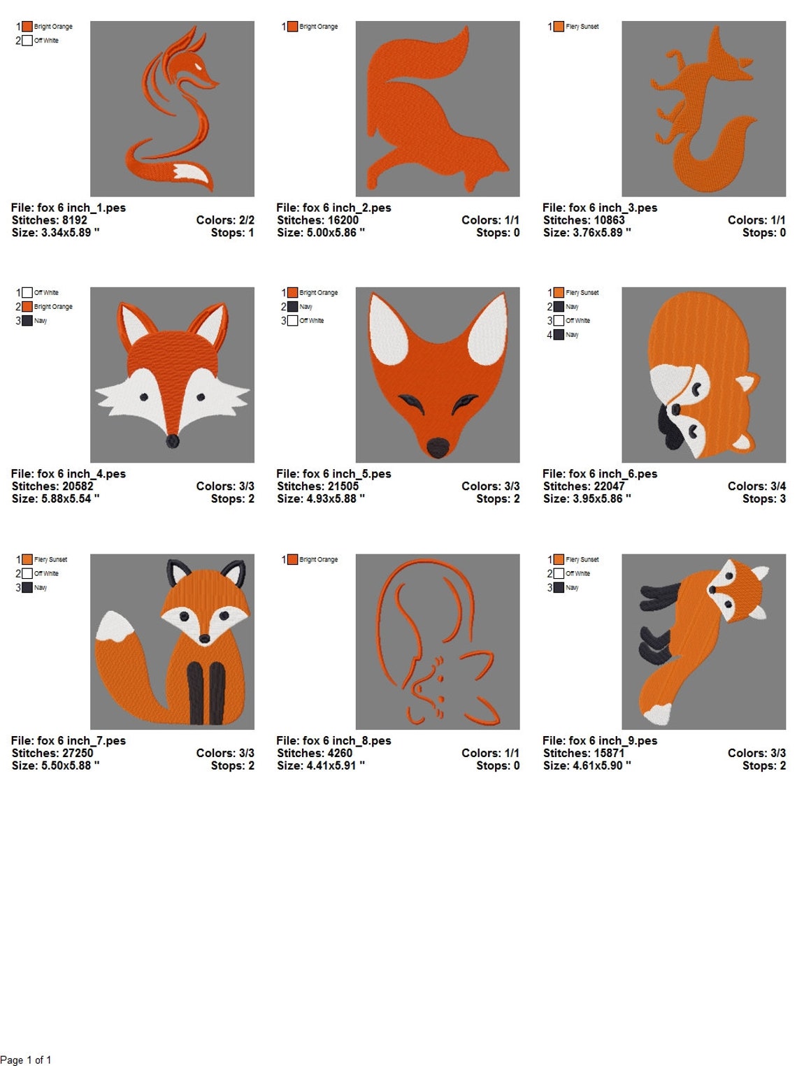 FOX Design for Embroidery Machine / Renard Motifs Pour - Etsy