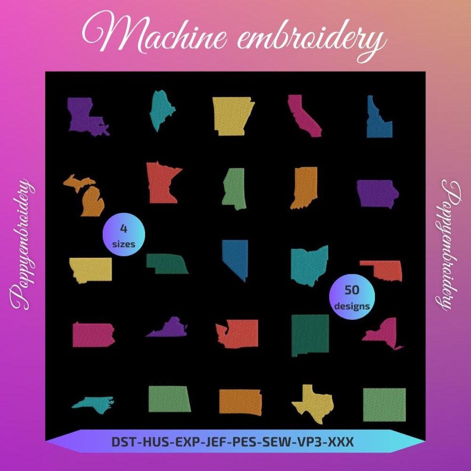 USA States Machine Embroidery Designs Set (INSTANT DOWNLOAD) - Etsy