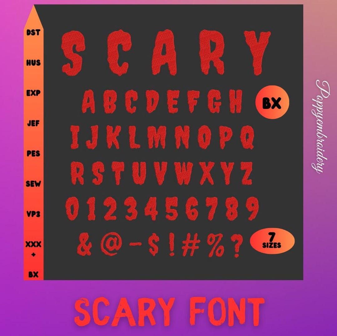 SCARY Letters Font, Machine Embroidery Designs / INSTANT DOWNLOAD ...