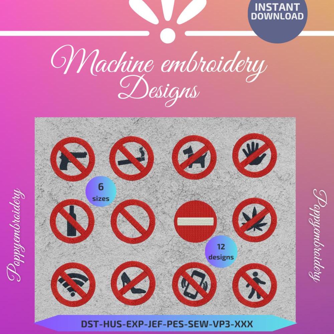 PROHIBITED SIGN Design for Embroidery Machine / Interdiction Motifs ...