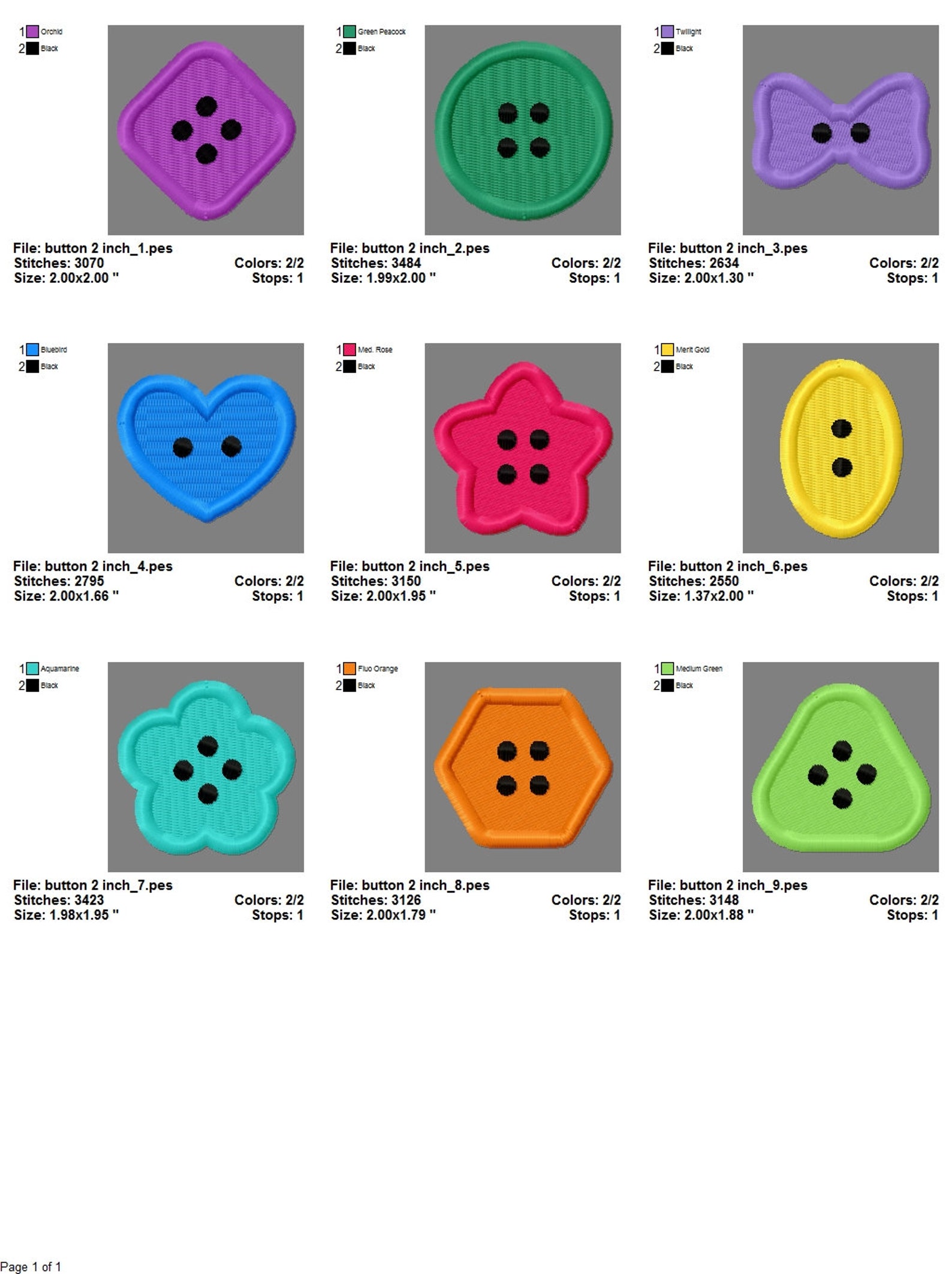 BUTTON Designs for Embroidery Machine / Motifs Bouton Pour | Etsy