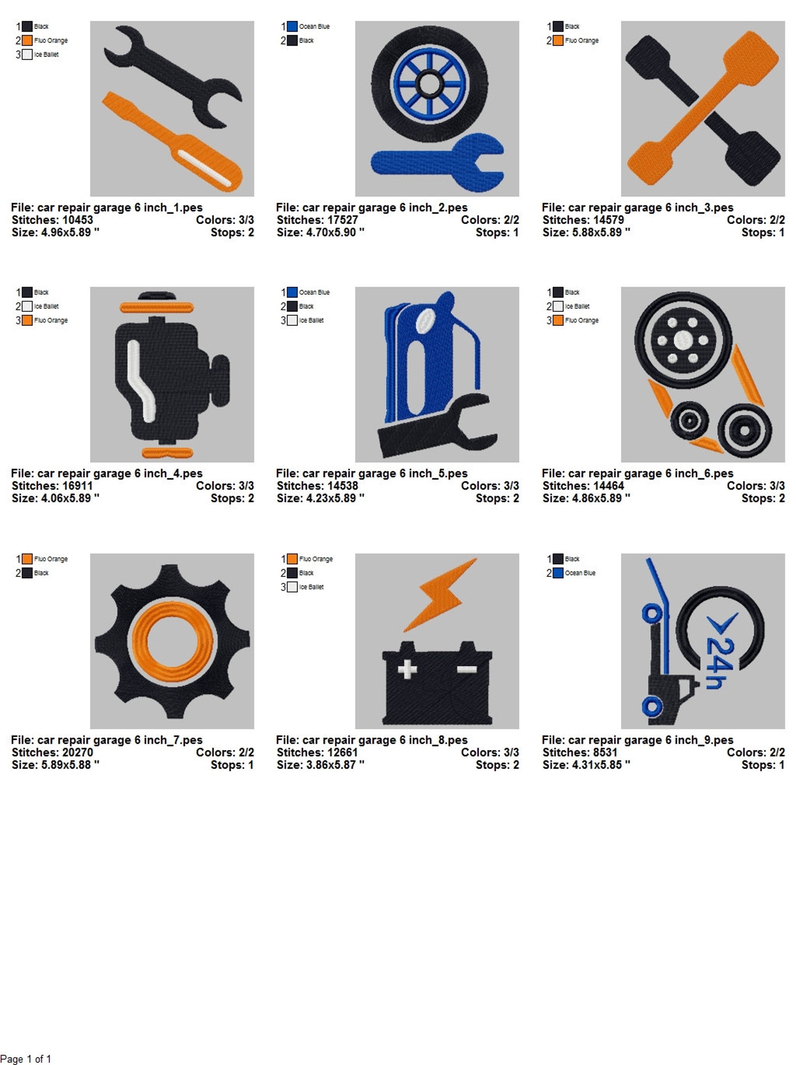 CAR Repair Service Designs for Embroidery Machine / Motifs Garage ...