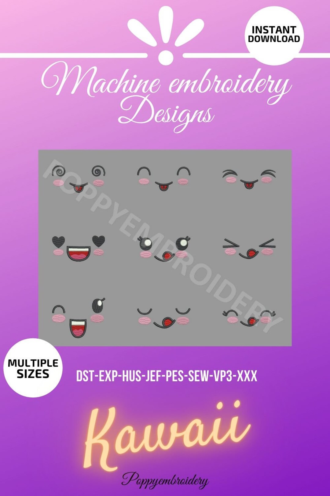 KAWAII Designs for Embroidery Machine / Motifs Kawaii Pour - Etsy