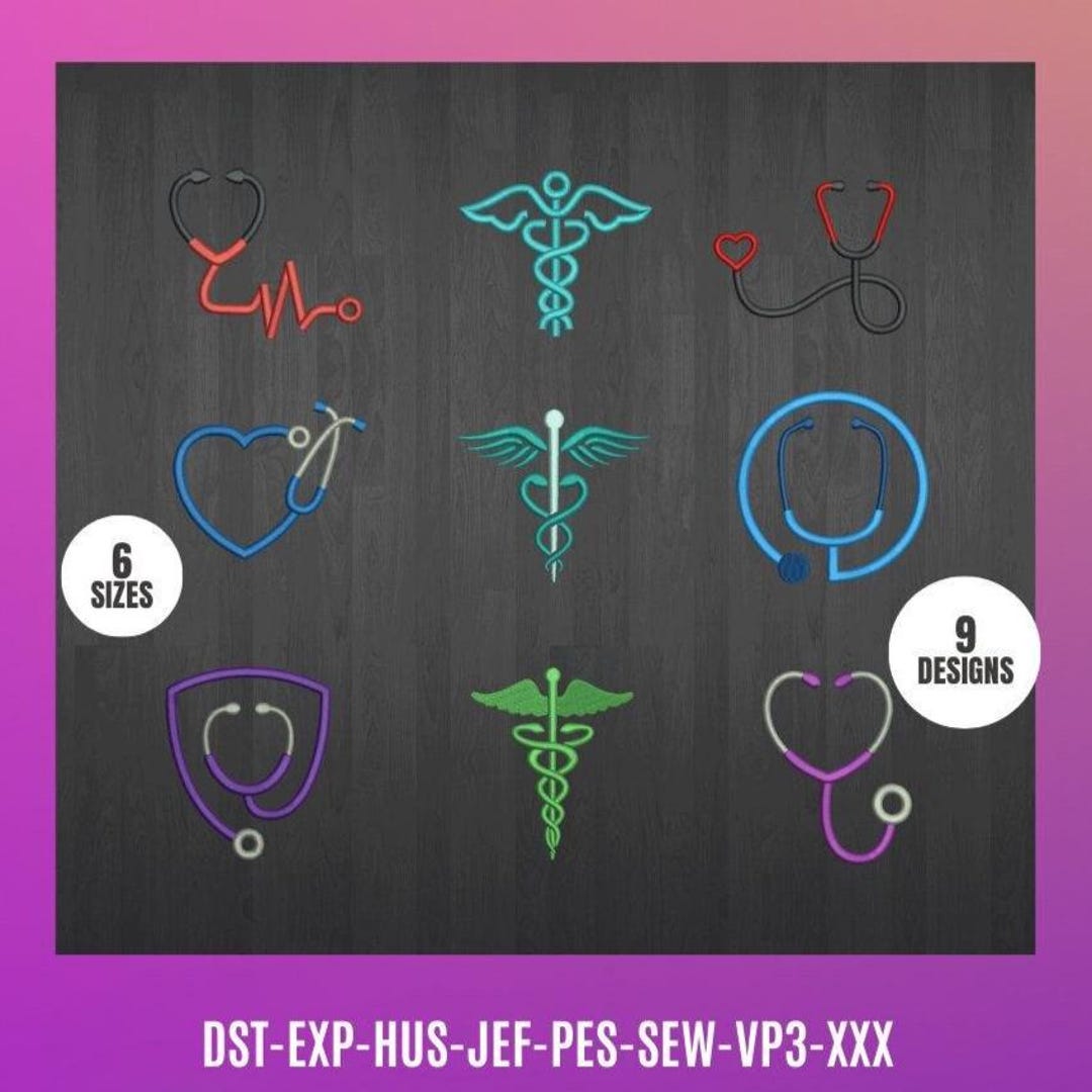 Stethoscope Machine Embroidery Designs, Medical Doctor Motifs (instant ...