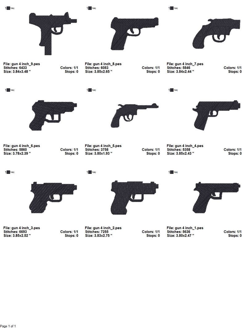 GUNS Pistol Designs for Machine Embroidery / Pistolet Arme - Etsy
